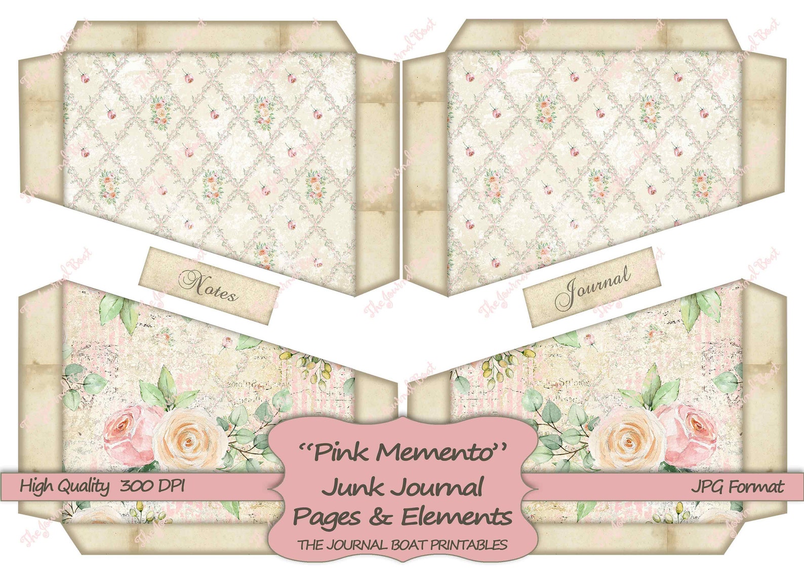 Junk Journal Kit, Pink Memento, Vintage Ephemera, Collage Sheets ...