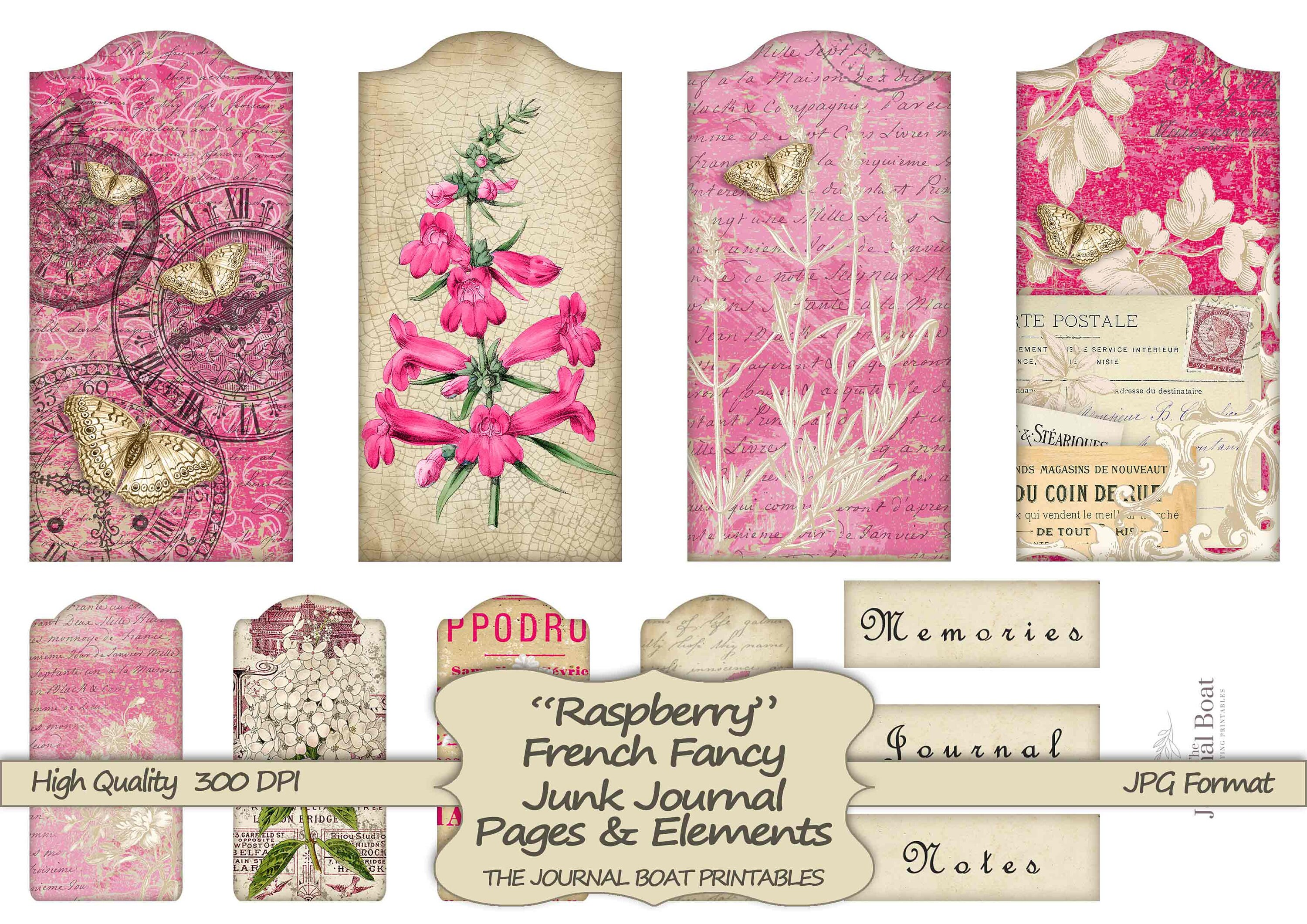 Printable Junk Journal Kit, Raspberry French Fancy, Ephemera, Journal ...