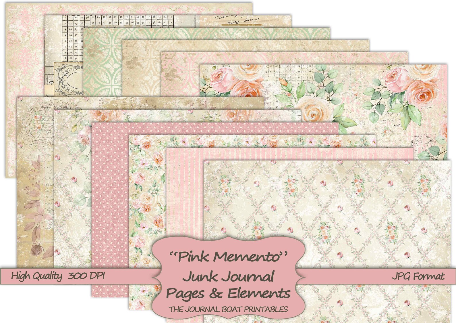 Junk Journal Kit, Pink Memento, Vintage Ephemera, Collage Sheets ...