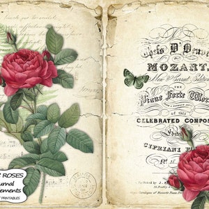 Junk Journal Kit, Romantic Roses, Pink Roses, Red Roses, Shabby Chic ...
