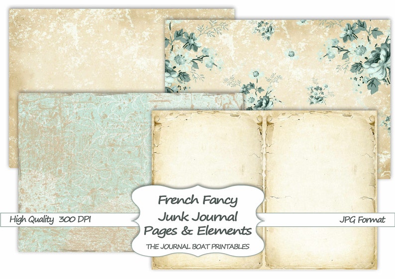 Printable Junk Journal Kit, French Fancy, Ephemera, Duck Egg Blue ...