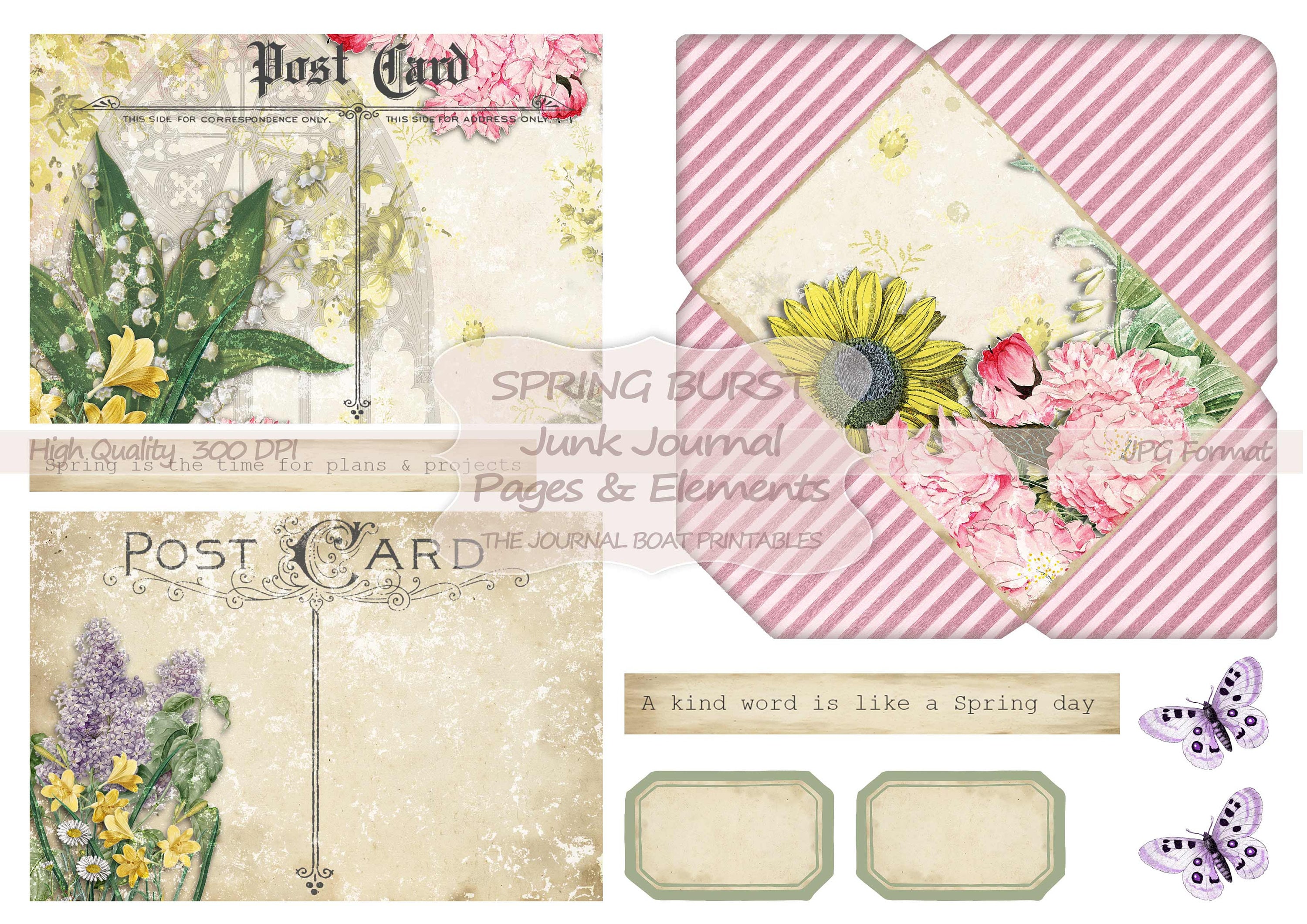 Spring Burst, Junk Journal Printable, Junk Journal Kit, Shabby Chic ...