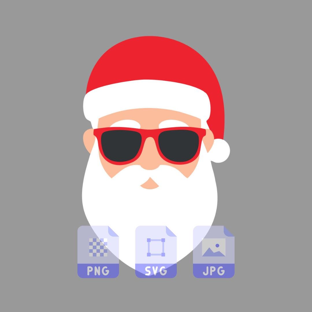 Cool Santa PNG SVG JPG | Santa With Sunglasses Clipart | Christmas ...