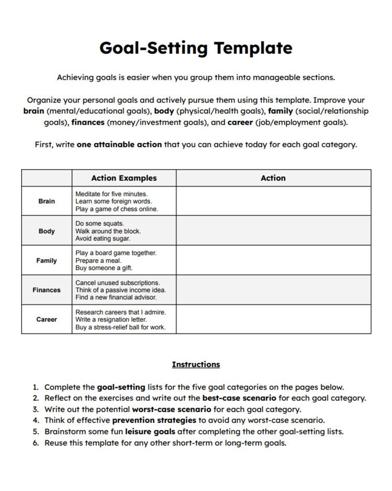 10-page Goal Setting Template: Editable & Printable PDF, Goal Setting ...