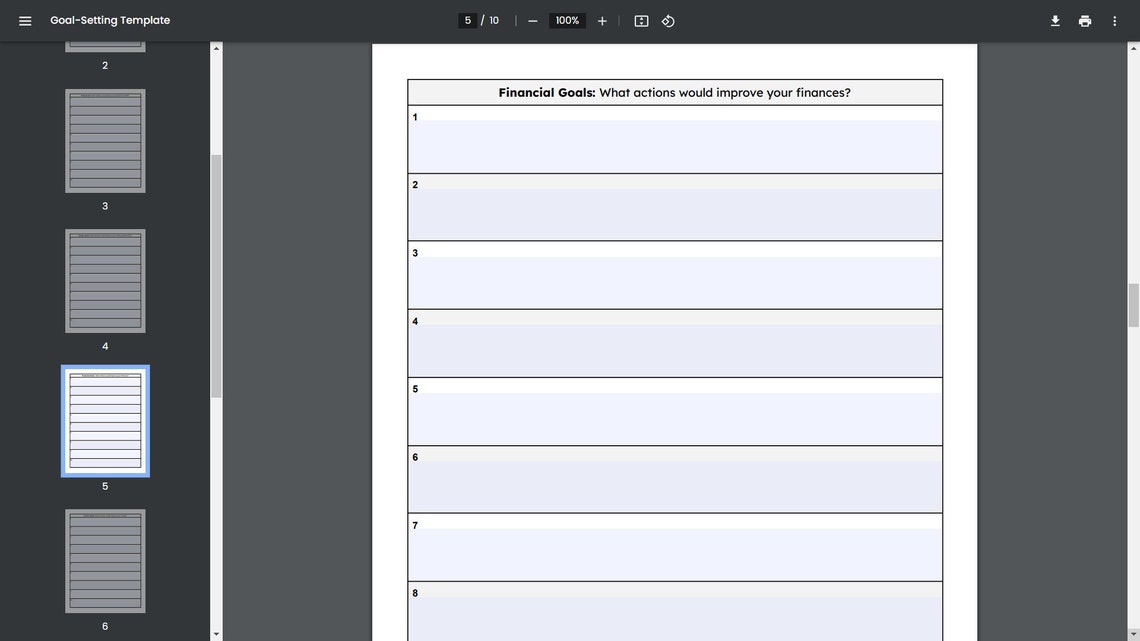 10-page Goal Setting Template: Editable & Printable PDF, Goal Setting ...