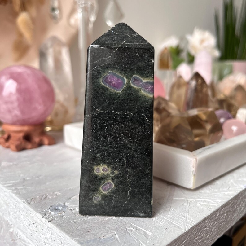 Ruby in Fuchsite Polished Tower | Extra Dark Green Color | Natural ...