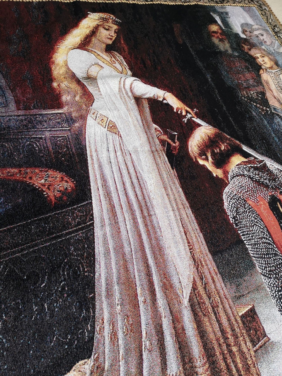 Woven Tapestry the Accolade Wall Hanging Pre-raphaelite Medieval Queen ...