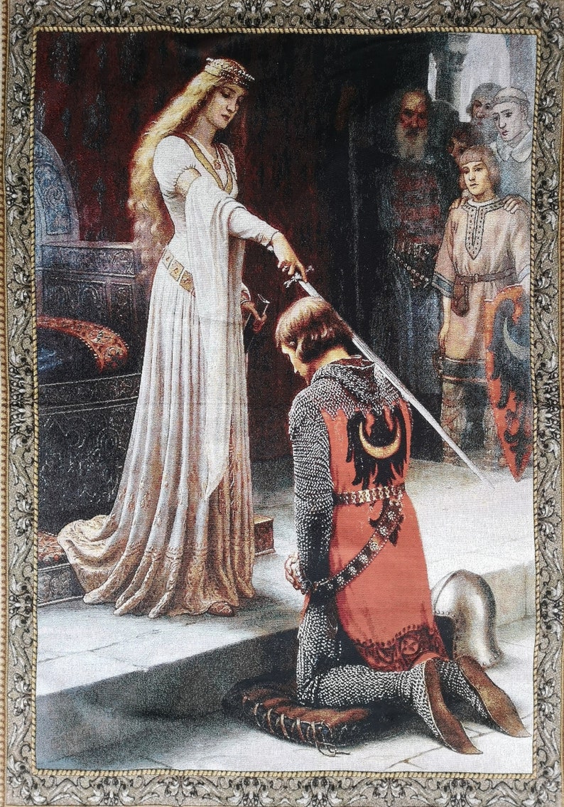 Woven Tapestry the Accolade Wall Hanging Pre-raphaelite Medieval Queen ...