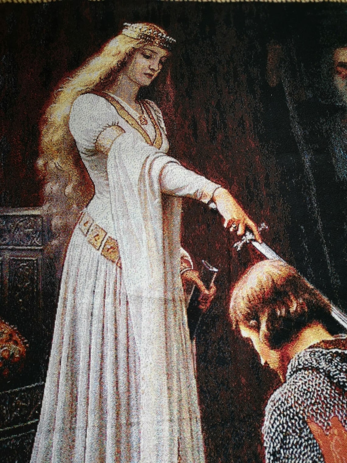 Woven Tapestry the Accolade Wall Hanging Pre-raphaelite Medieval Queen ...