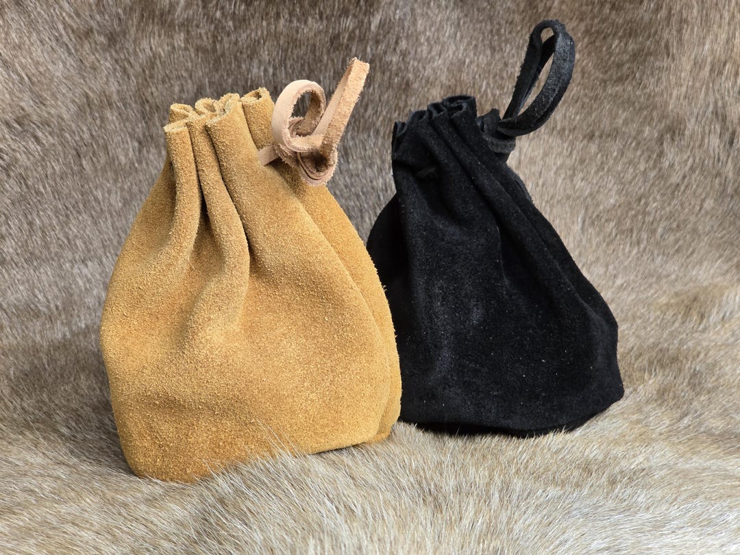 Handmade Suede Leather Drawstring Pouch: Medieval LARP Coin Dice Bag ...