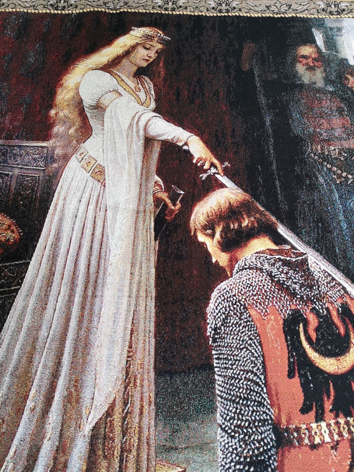 Woven Tapestry the Accolade Wall Hanging Pre-raphaelite Medieval Queen ...