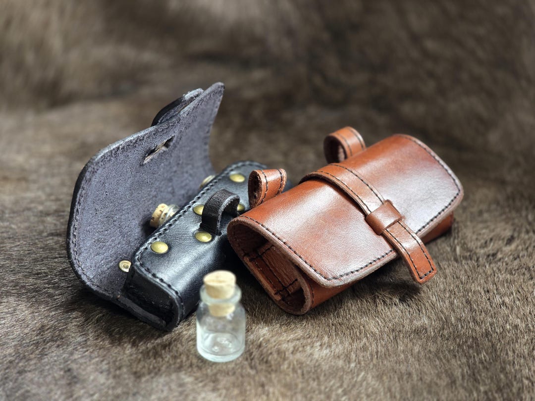 Leather Hand Made Potion Holder, Leather Belt Pouch With 3 Bottles - Etsy