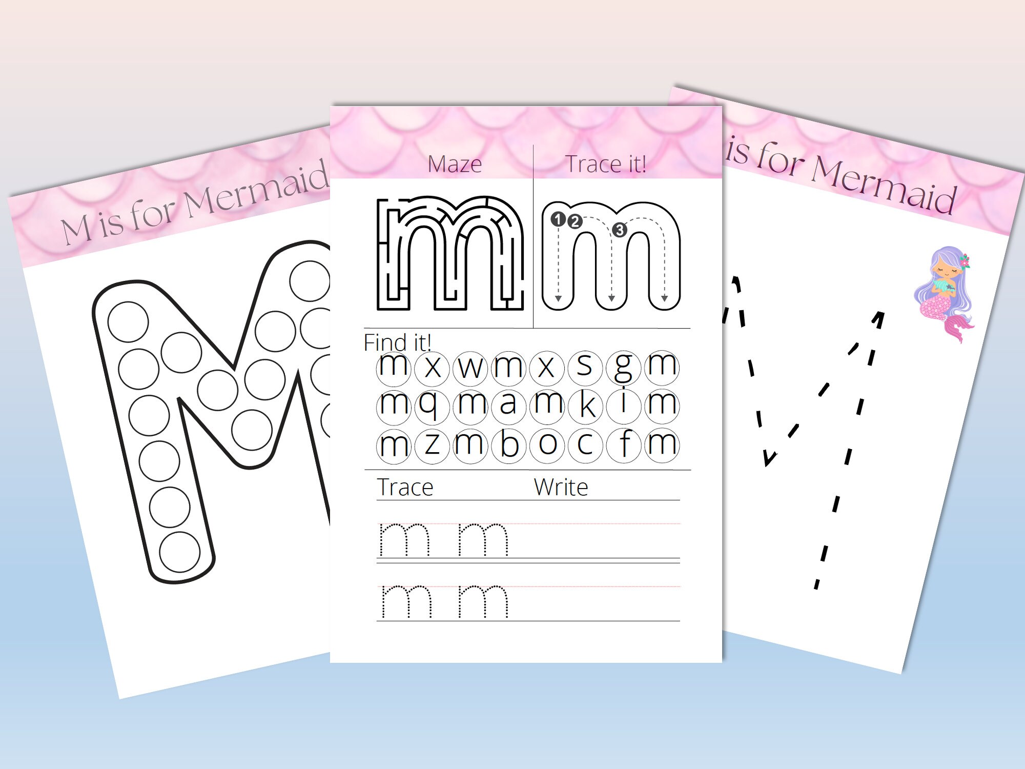 MERMAID ACTIVITY Pack, Handwriting, Letter M, Number Practice ...