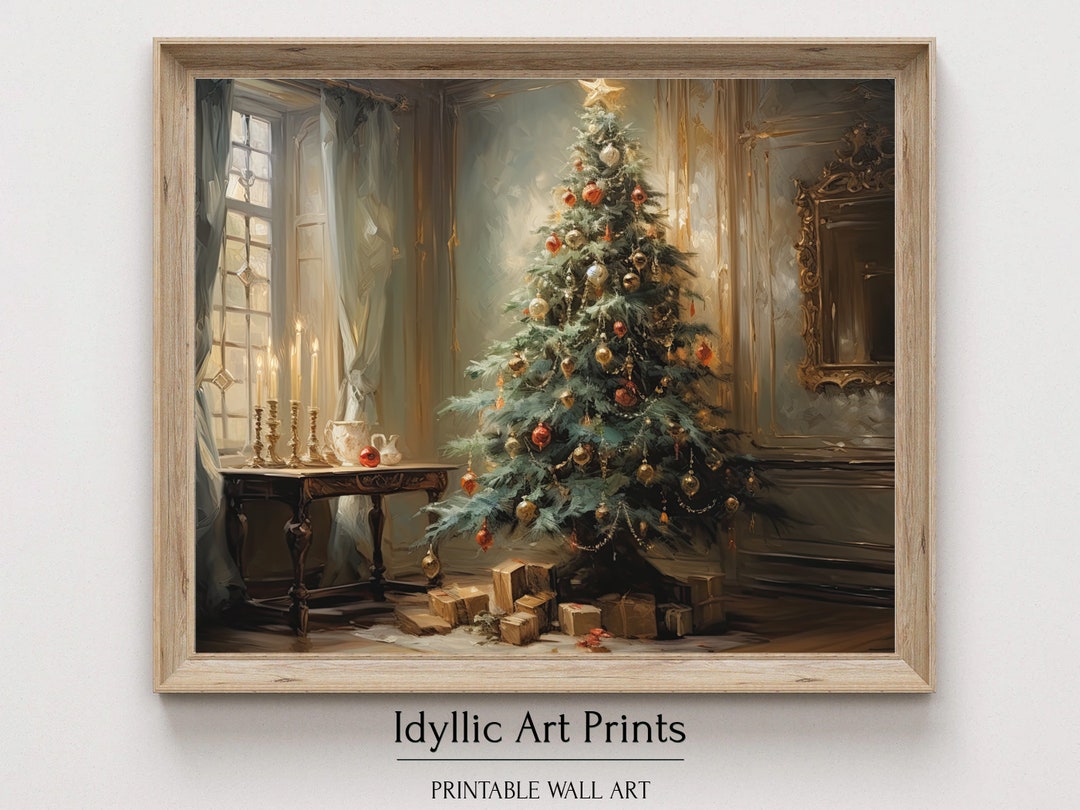 Christmas Tree Painting, Vintage Christmas Decor Printable Wall Art ...