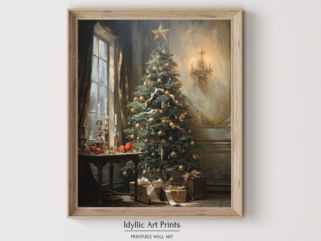 Christmas Tree Painting, Vintage Christmas Decor Printable Wall Art ...