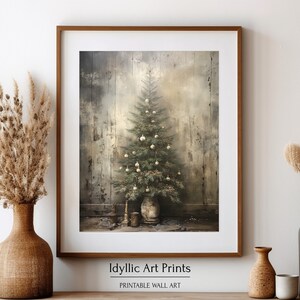 Christmas Tree Painting, Vintage Christmas Decor Printable Wall Art ...