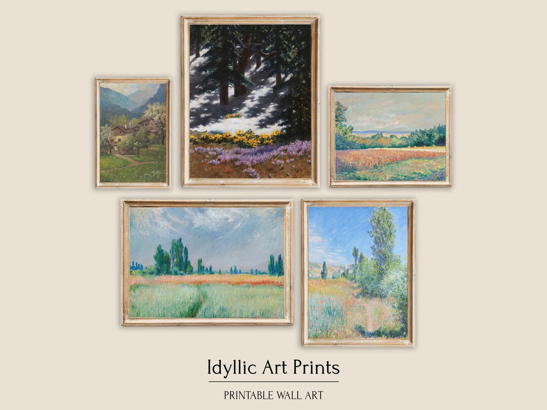 Vintage Spring Summer Landscape Wall Art Gallery Set of 5, Cottagecore ...