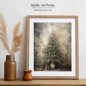 Christmas Tree Painting, Vintage Christmas Decor Printable Wall Art ...