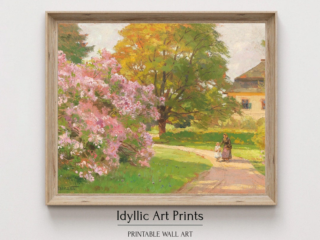 Vintage Spring Landscape Wall Art With Pink Blossoms - Etsy