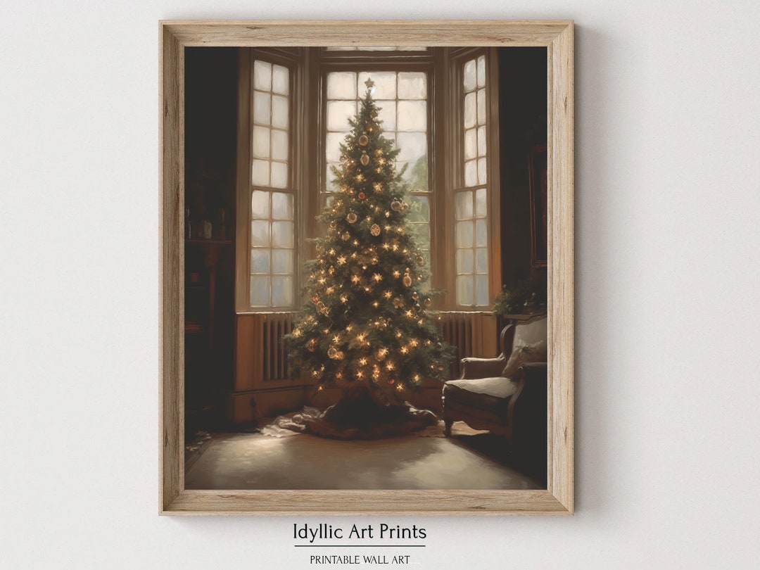 Christmas Tree Painting, Vintage Christmas Decor Printable Wall Art ...