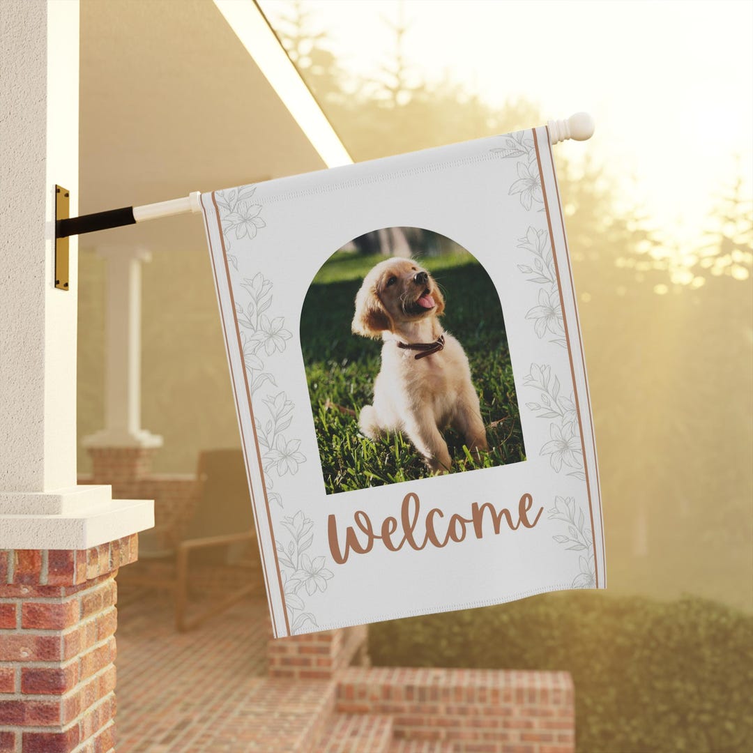 CUSTOM Photo Welcome Flag With Gold and Foliage, Pet Photo Garden Flag ...