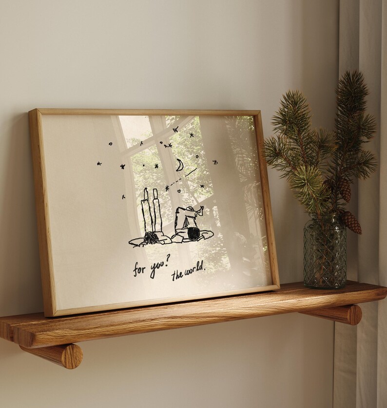 Neutral Horizontal Hand-drawn Wall Art for You the World Print ...