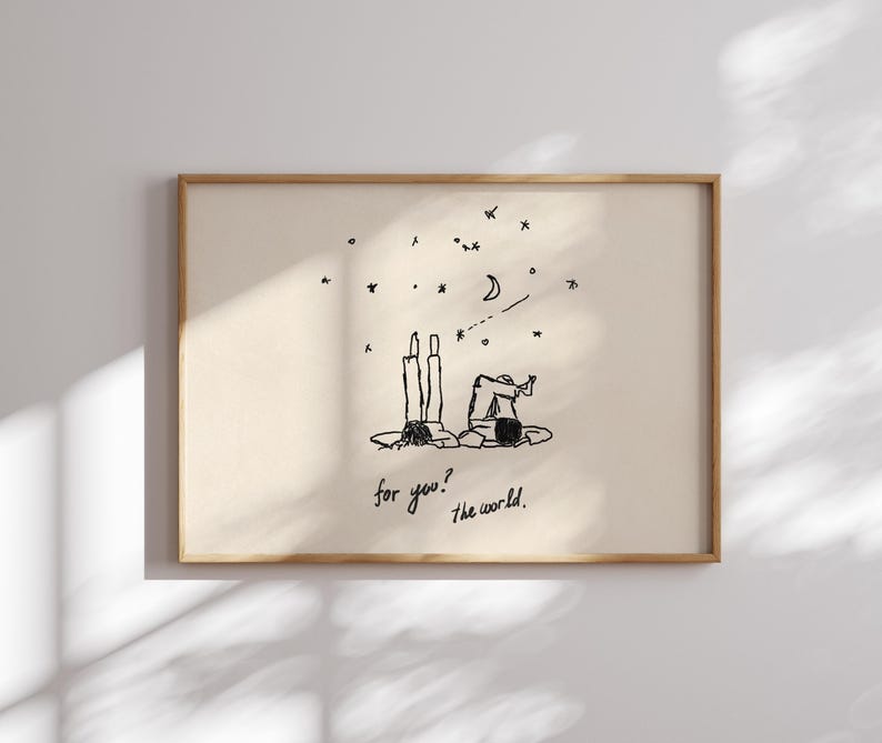 Neutral Horizontal Hand-drawn Wall Art for You the World Print ...