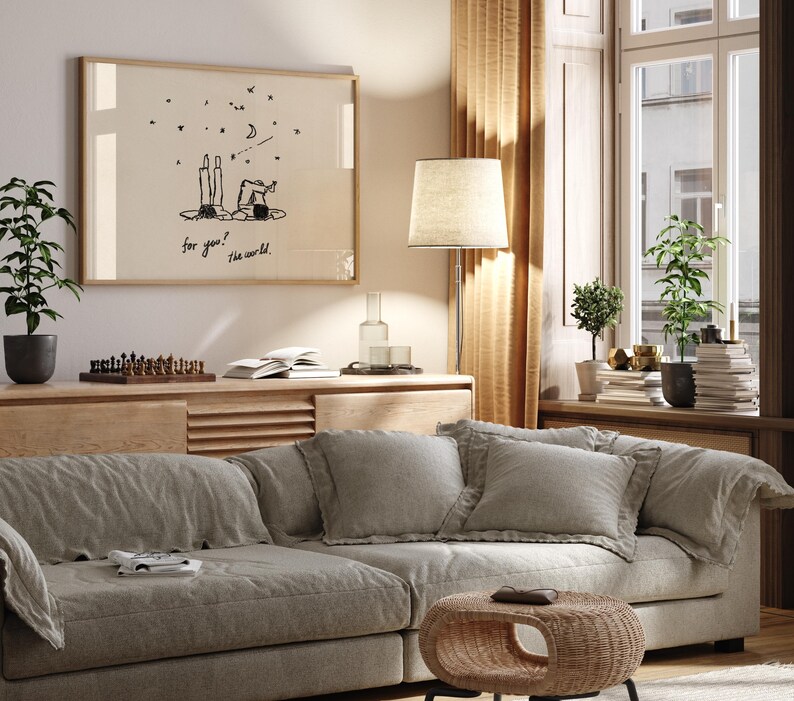 Neutral Horizontal Hand-drawn Wall Art for You the World Print ...