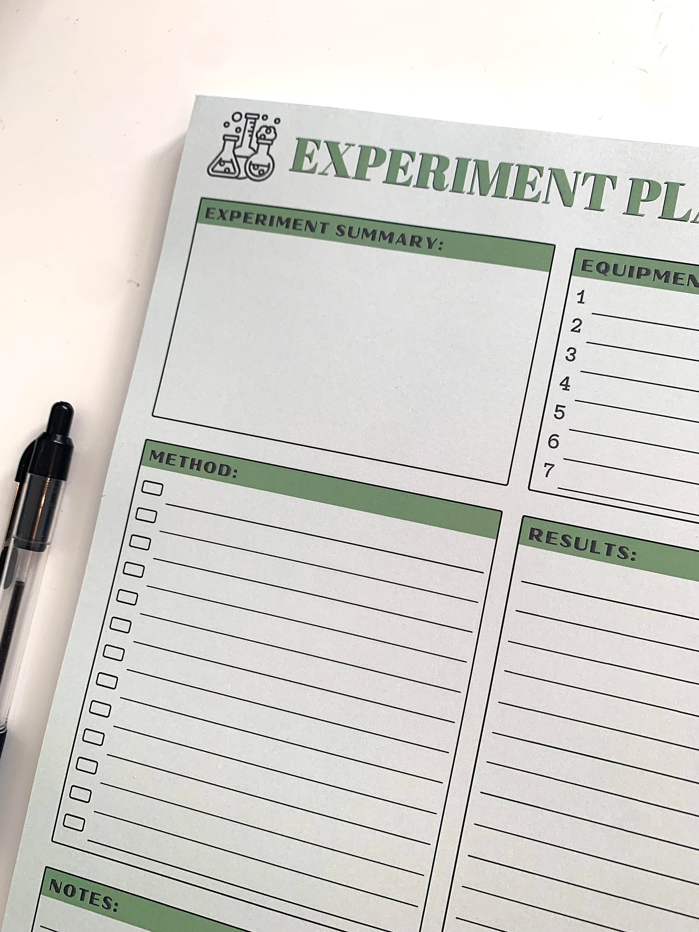 Green Science Experiment Planner Note Pad Notepad - Etsy