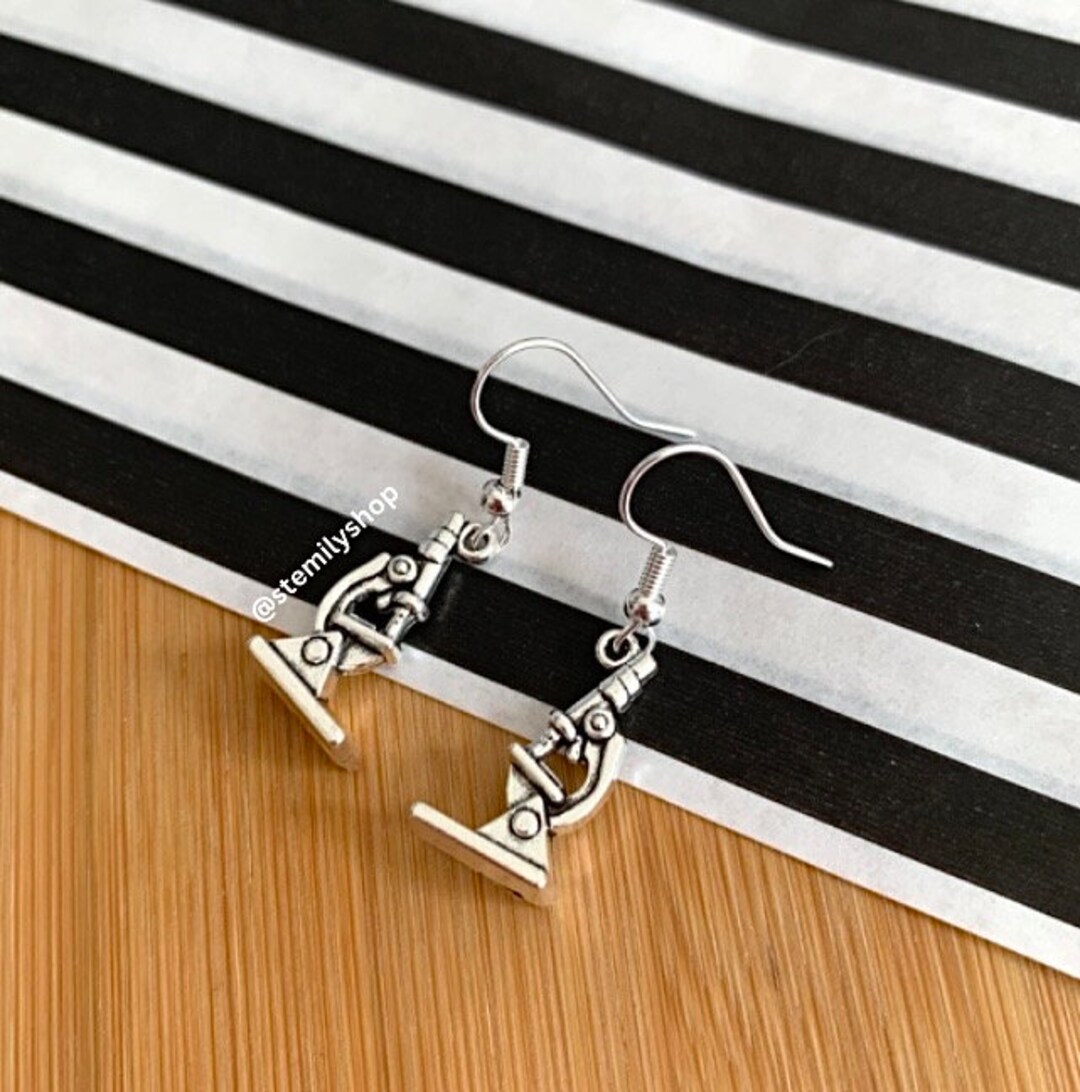 Cool Quirky Silver Microscope Science Biology Earrings on Silver Plated ...