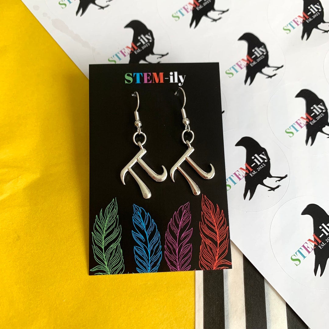 Cool Quirky Pi Maths Symbol Stem Drop Dangle Teacher Earrings on Silver ...