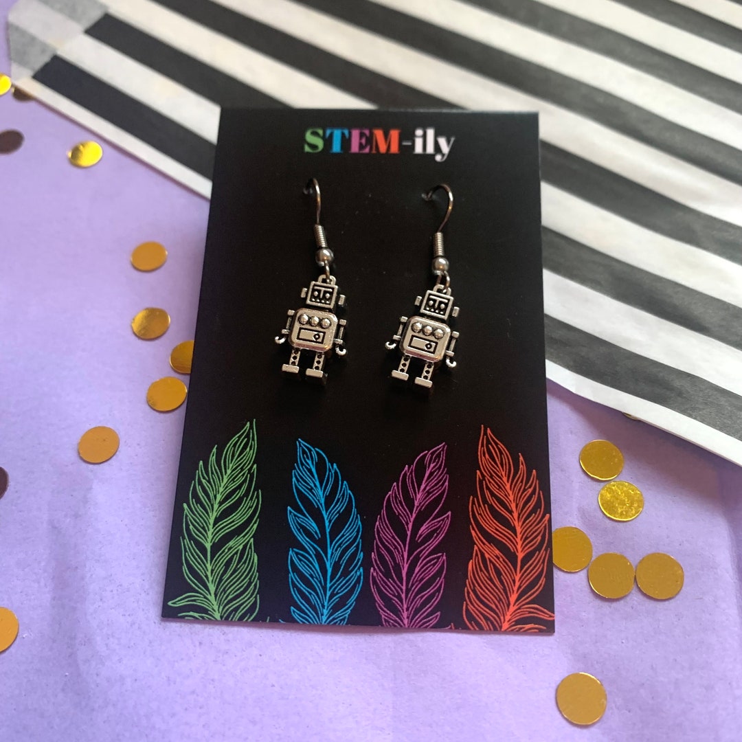 Cool Quirky Silver Stem Tech Engineering Robot Earrings on Surgical ...
