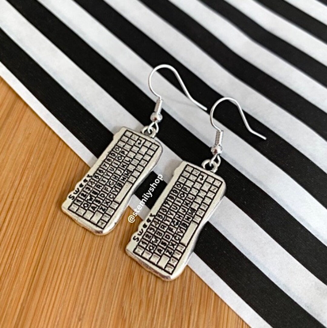 Cool Quirky Silver Laptop Computer Keyboard Stem Earrings on Silver ...