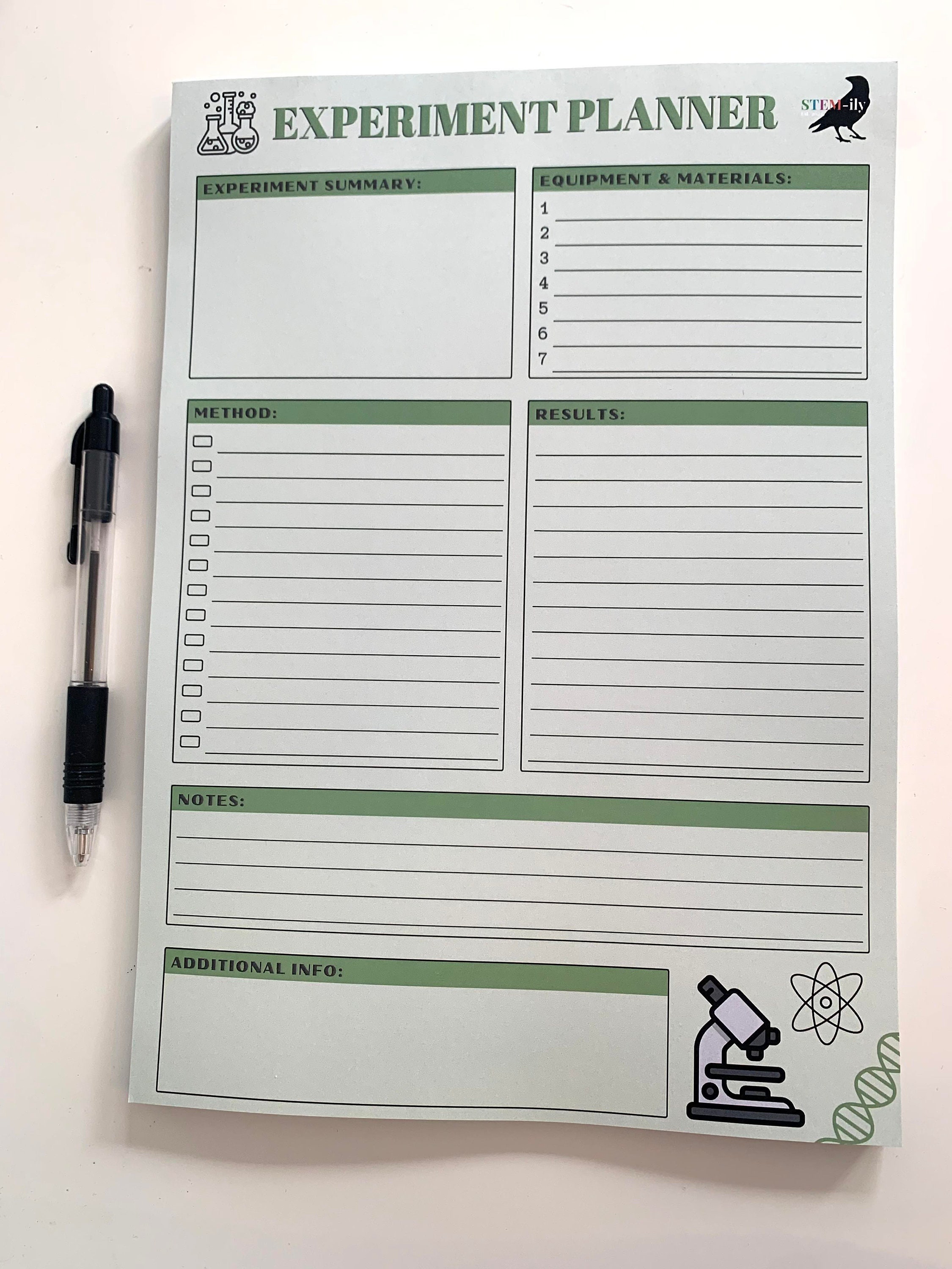 Green Science Experiment Planner Note Pad Notepad - Etsy