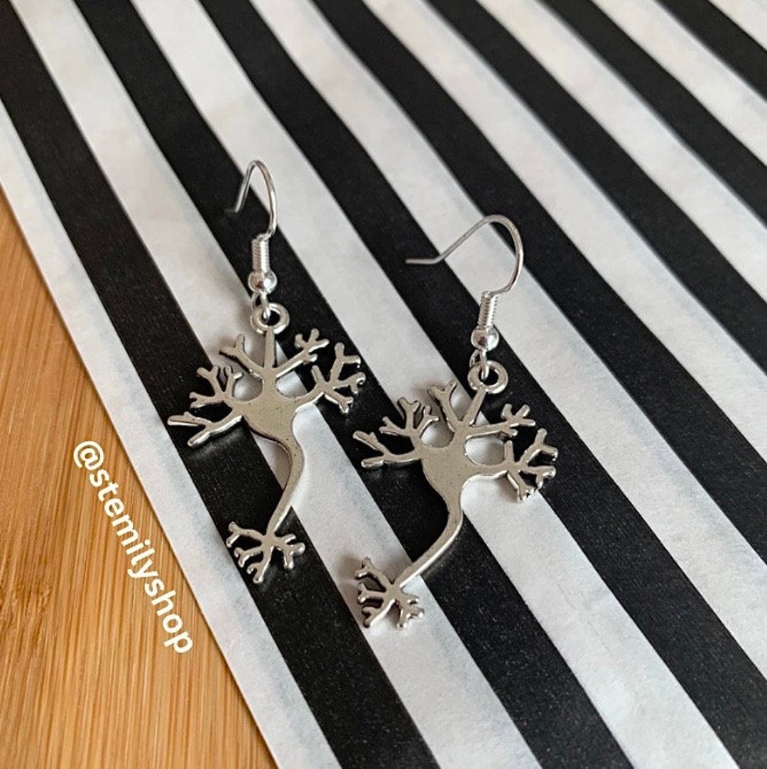 Silver Neuron Earrings, Science Biology Dangle Earrings Surgical Steel ...