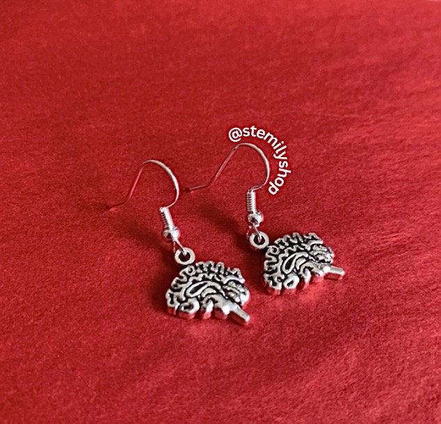 Science Brain Earrings, Quirky Silver Biology Dangle Earrings - Etsy
