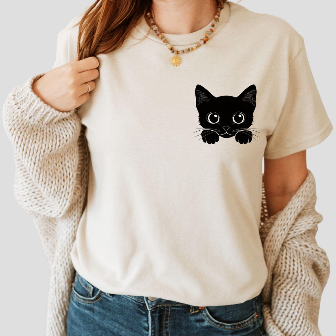 Black Cat Pocket T-shirt – Halloween Tee - Etsy