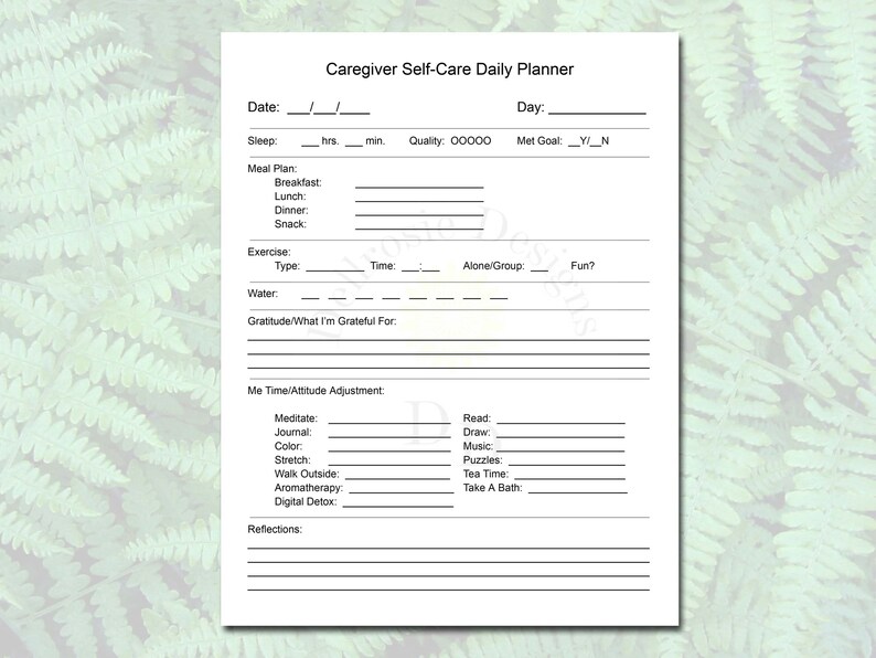 Caregiver Self-care Planner, Caregiver Self-care Checklist, Caregiver ...