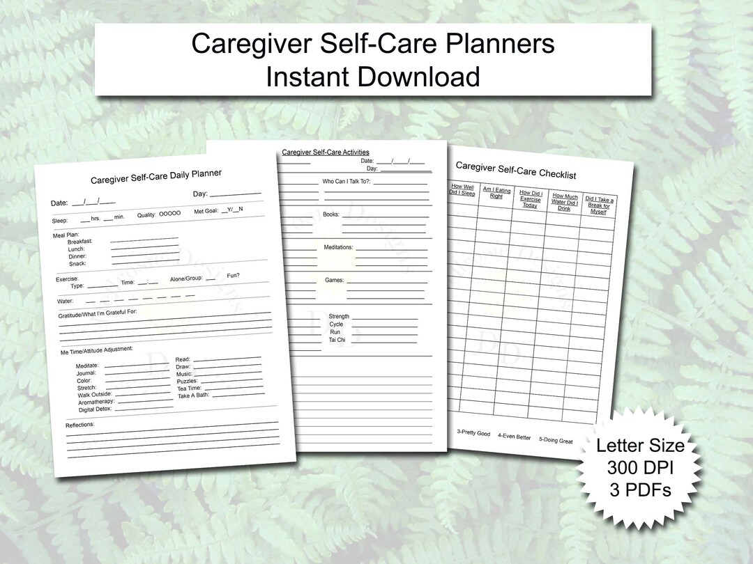 Caregiver Self-care Planner, Caregiver Self-care Checklist, Caregiver ...