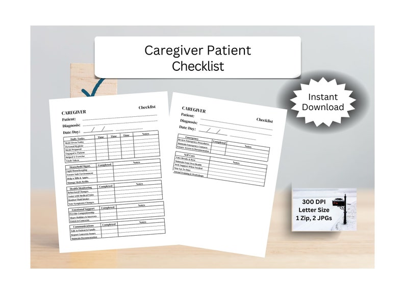 Caregiver Checklist, Checklist for Caregivers, Patient Checklist ...