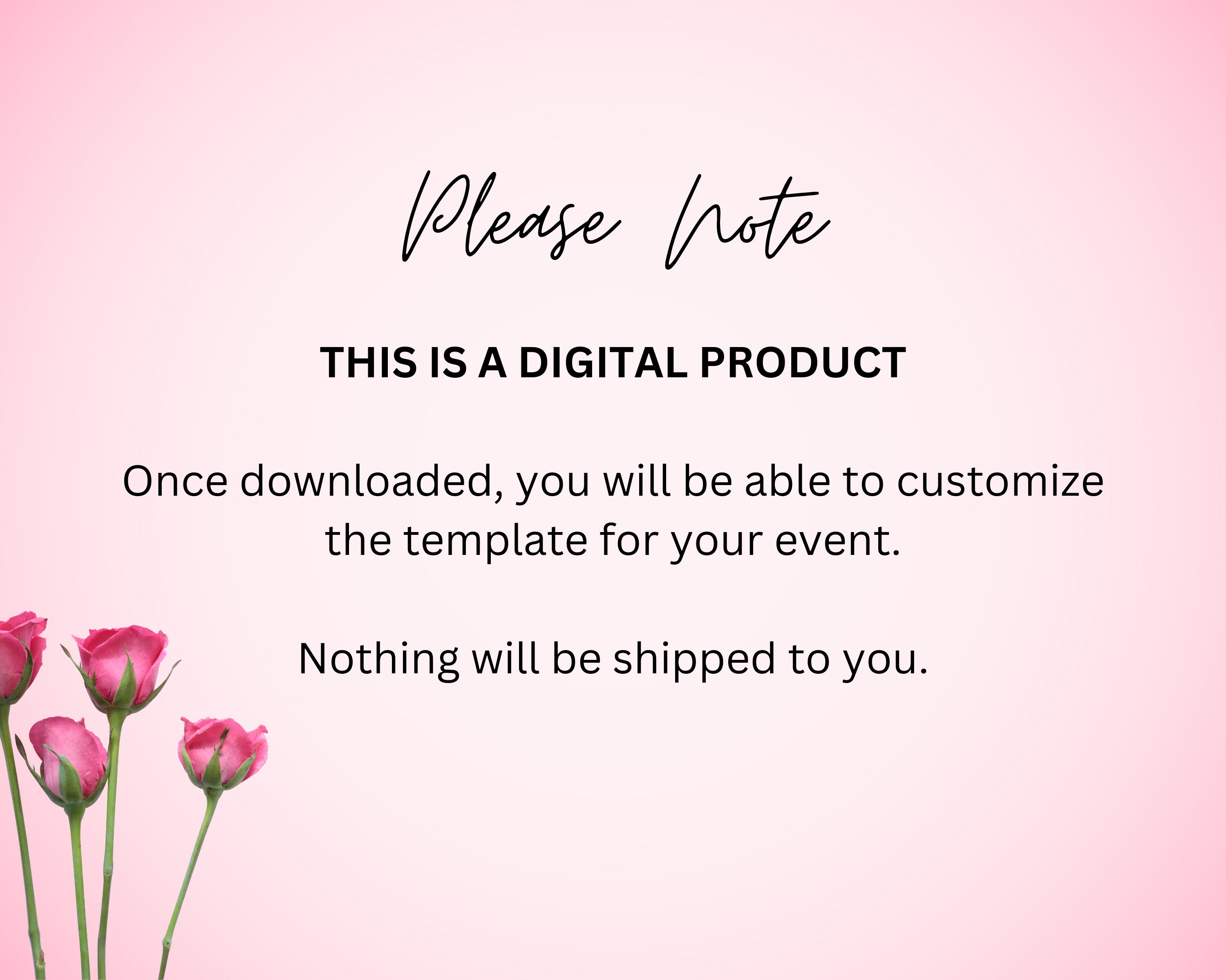 Digital Pink Roses Birthday Invitation, Electronic Birthday Invite ...