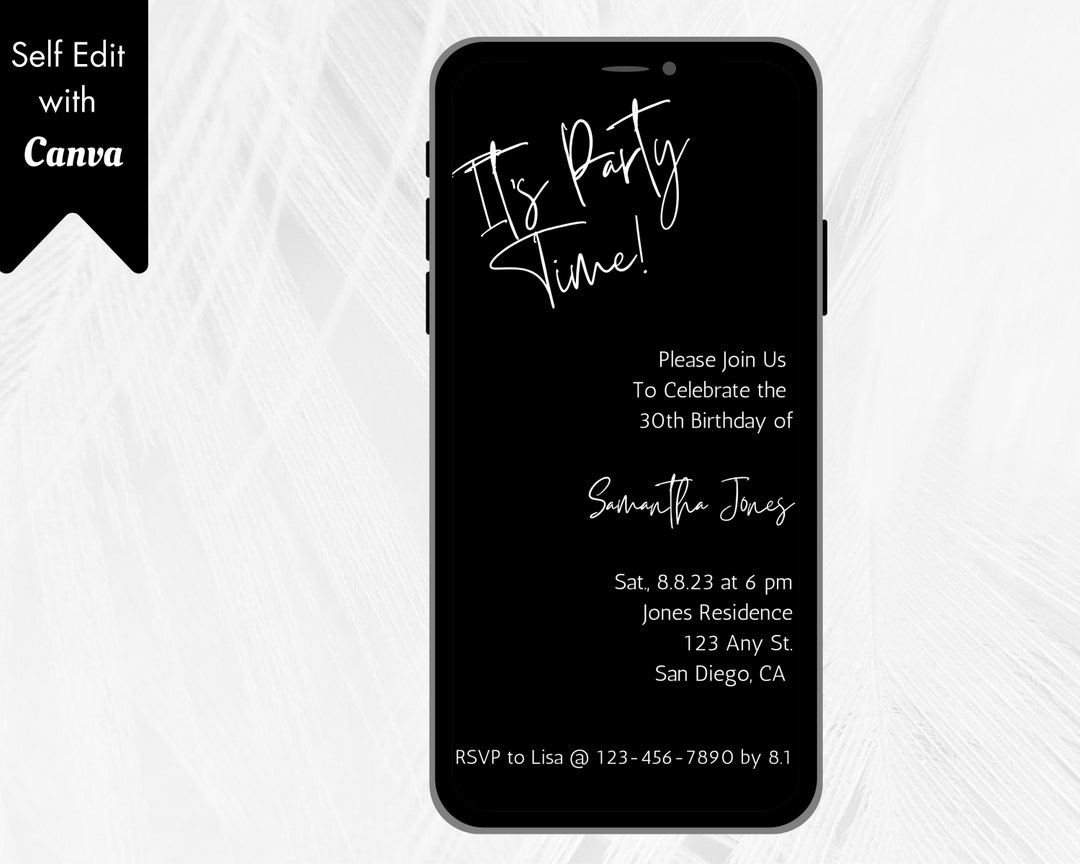 Digitial Minimalist Its Party Time Invite, Editable AGE, Mobile ...