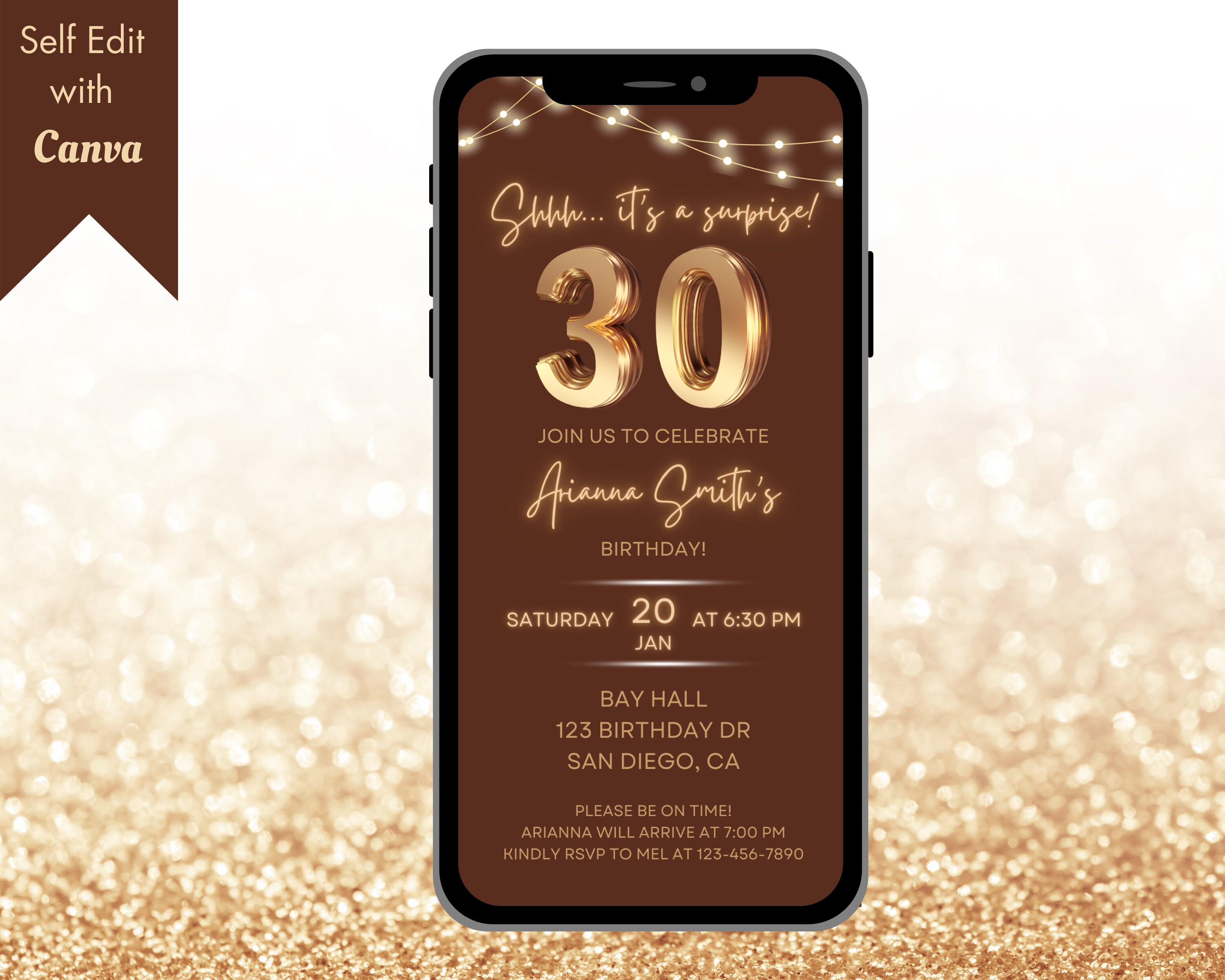 Digital 30th Birthday Party Invitation, Surprise Thirty Birthday Party ...