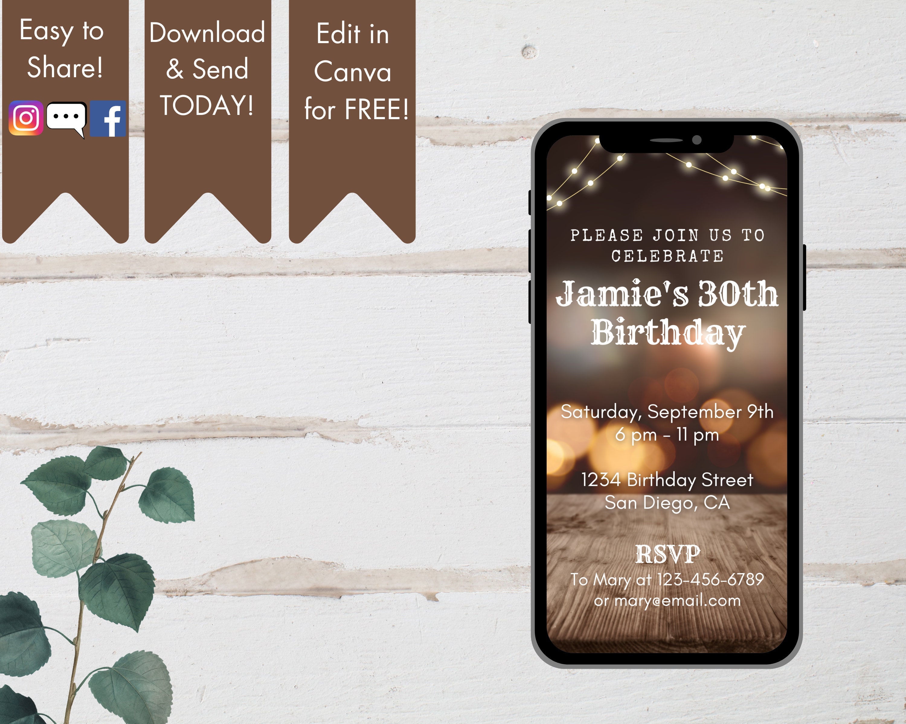 Digital Rustic 30th Birthday Party Invitation Editable AGE - Etsy