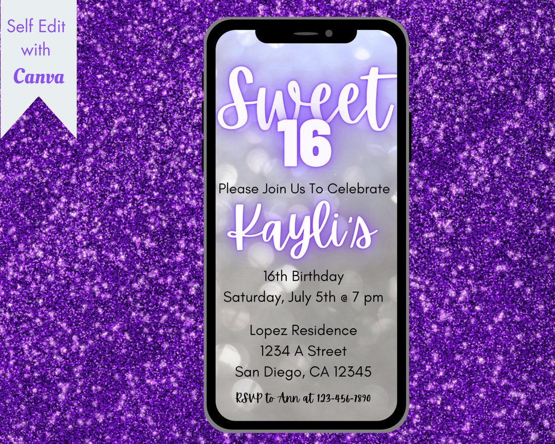 Digital Sweet 16 Birthday Party Invitation, Electronic Phone Text Evite ...