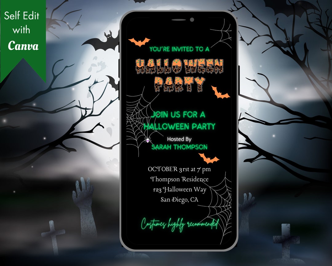 Digital Halloween Party Invitation, Electronic Halloween Text Evite ...
