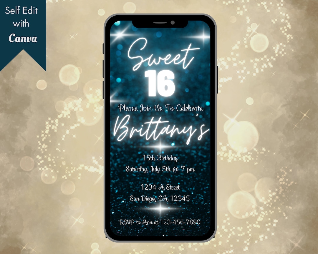 Digital Sweet 16 Emerald Green Birthday Party Invitation, Electronic ...