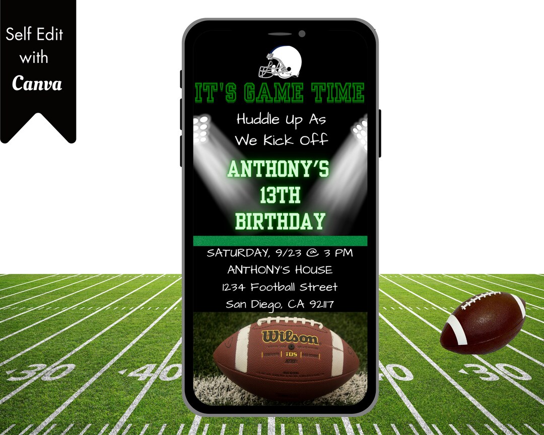 Digital Football Birthday Party Invitation, Editable AGE, Editable ...