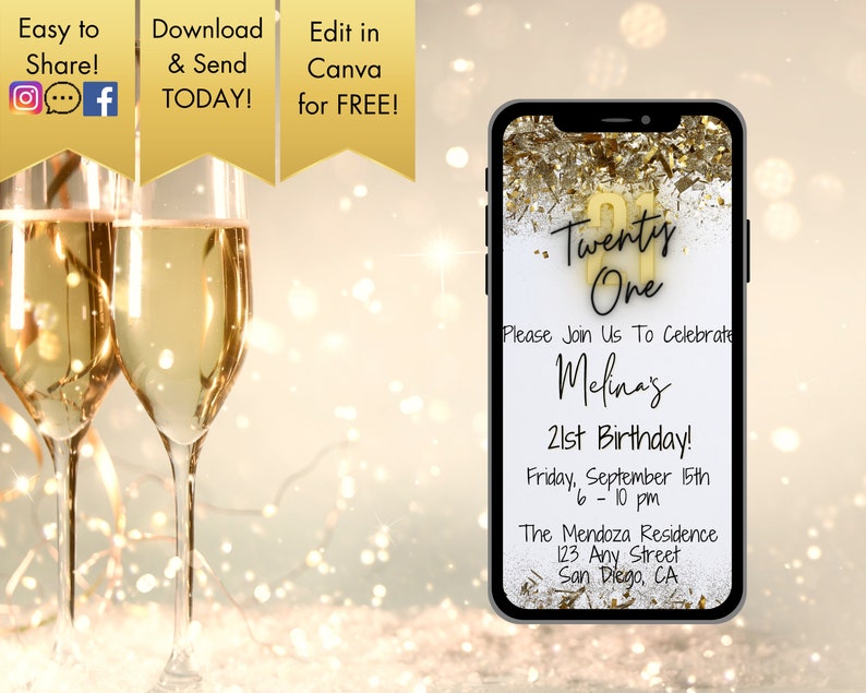 Digital 21st Birthday Party Invitation Electronic Phone Text - Etsy