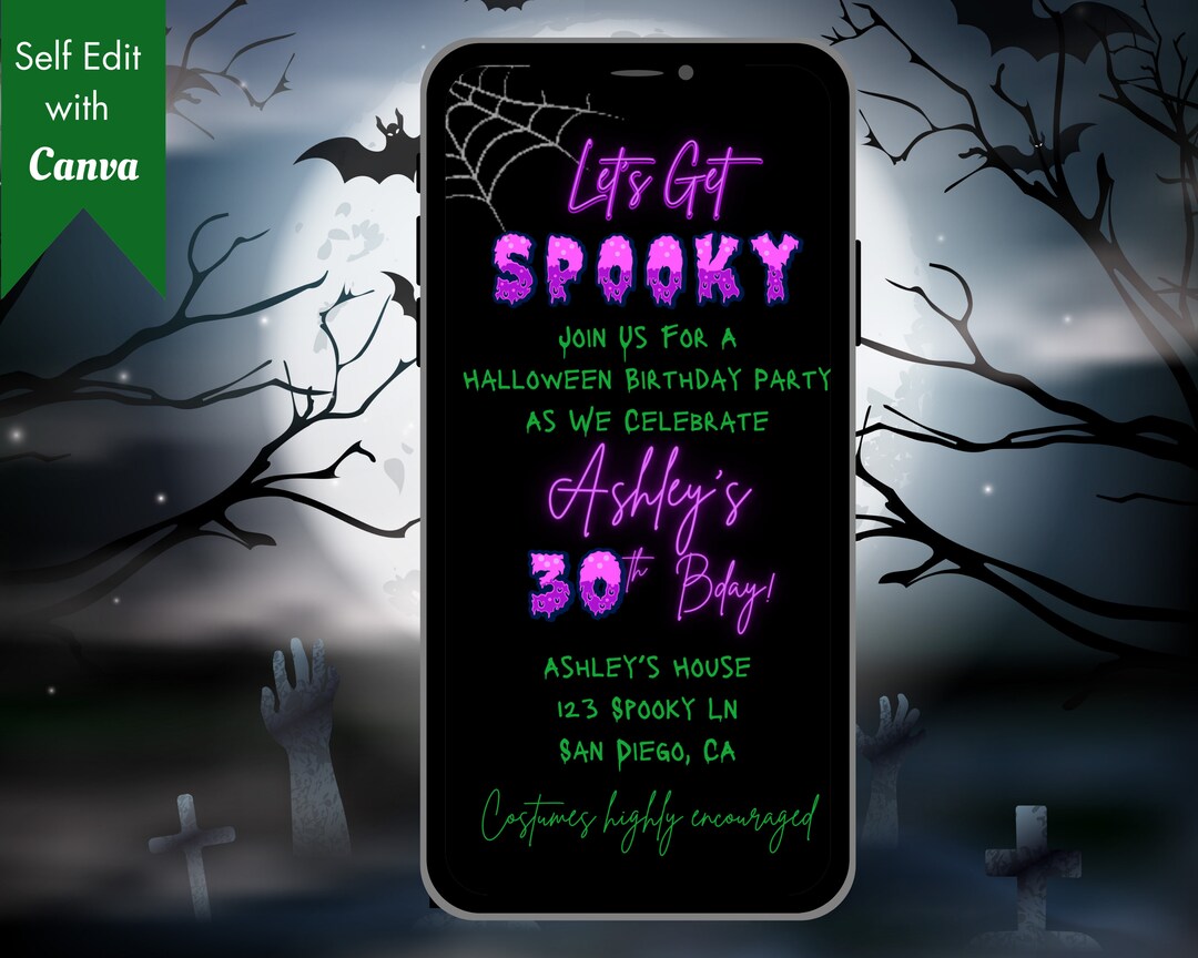 Digital Halloween 30th Birthday Party Invitation, Electronic Halloween ...